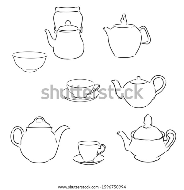 Set Teapot Sketch Vector Illustration Stock Vector (Royalty Free ...