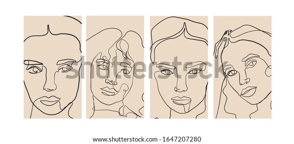 Set Templates Continuous Portrait Woman Abstract Stock Vector (Royalty ...