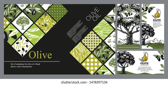Vektor Stok Set Templates Olive Oil Backgrounds Covers (Tanpa Royalti ...