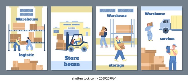 Set Templates Posters Banners Warehouse Work Stock Vector (Royalty Free ...