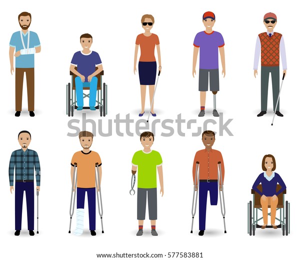 Set Ten Disabled People Characters Disability Stock Vector (Royalty ...