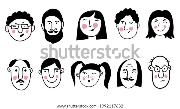 Set Ten Faces Men Women Different Stock Vector (Royalty Free ...