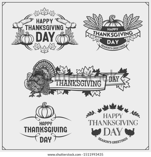 Set Thanksgiving Day Emblems Labels Design Stock Vector (Royalty Free ...