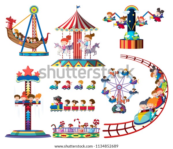 Set Theme Park Rides Illustration Stock Vector (Royalty Free ...