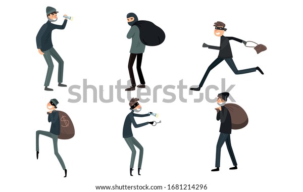 Set Thieves Masks Black Suits Different Stock Vector (Royalty Free ...