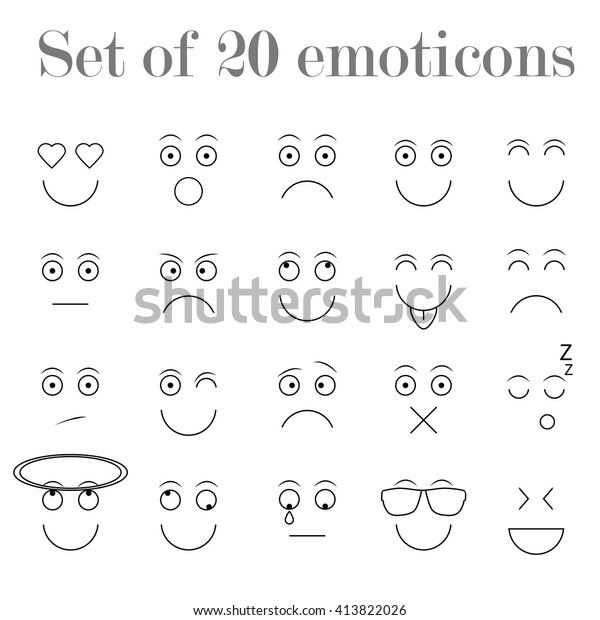 Set Thin Line Emoticons Emoji Isolated 스톡 벡터(로열티 프리) 413822026 ...