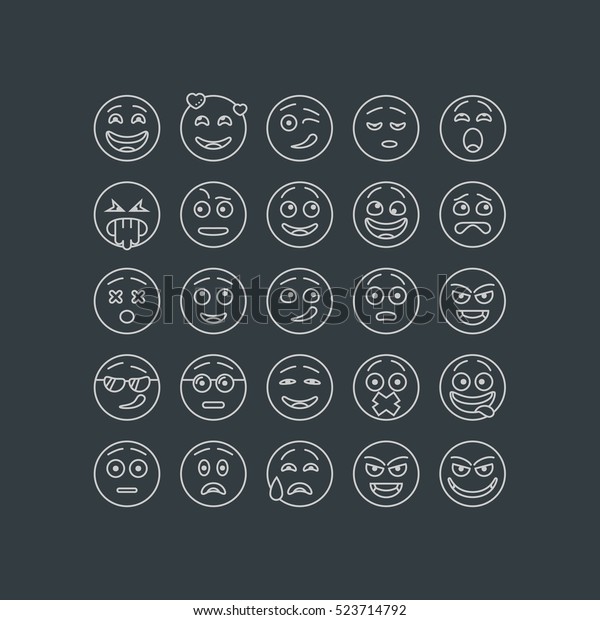 Set Thin Line Emoticons Emoji Isolated : image vectorielle de stock ...