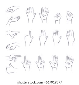 Line Woman Hands Gestures Women Hand Stock Vector (Royalty Free) 1305329170