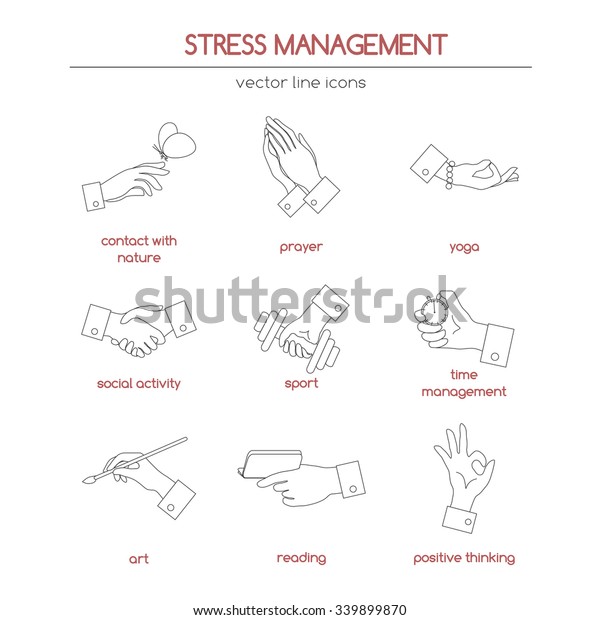 Set Thin Line Stress Management Icons Stock Vector (Royalty Free ...
