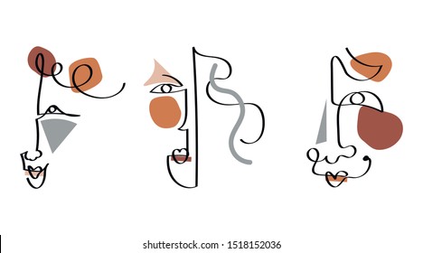Set Three Abstract Face One Line Stock Vector (Royalty Free) 1518152036 ...