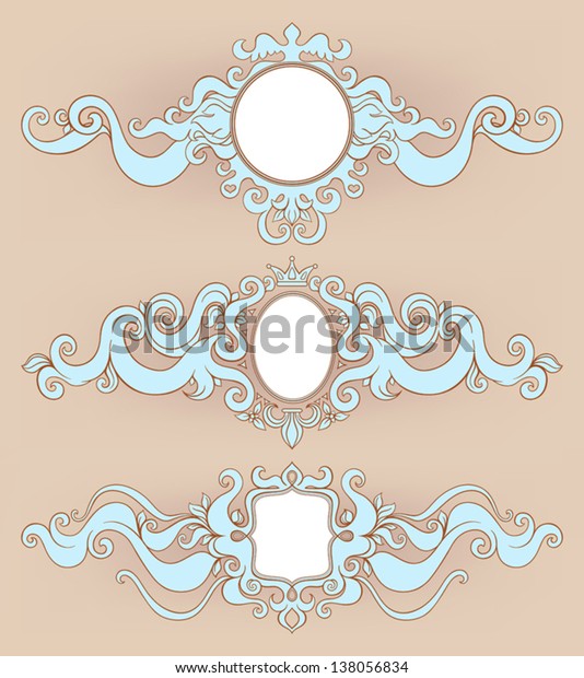 Set Three Beautiful Blue Retro Frames Stock Vector (Royalty Free ...