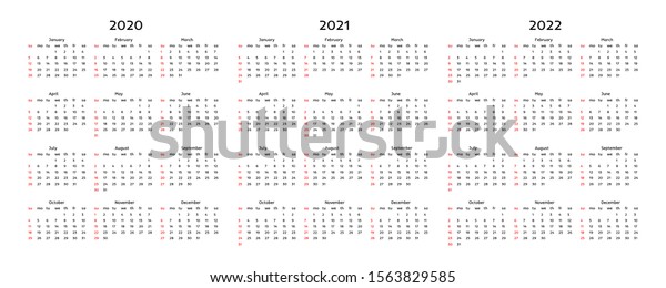 Set Three Calendars 2020 2021 2022 Stock Vector (Royalty Free ...