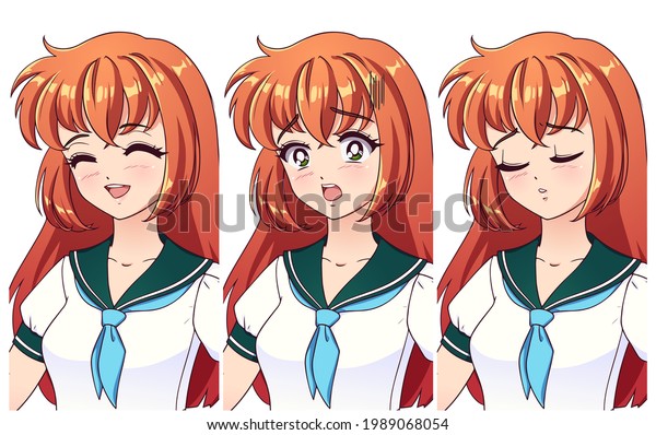 Set Three Different Anime Emotions Happy Stock Vector (Royalty Free ...