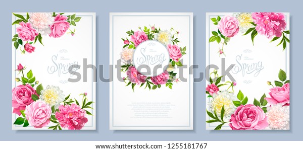 Set Three Floral Backgrounds Blooming Flowers Stock Vector (Royalty ...