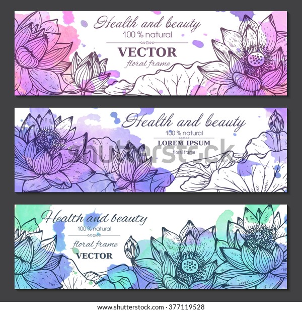 Set Three Horizontal Banners Beautiful Lotus Stock Vector (Royalty Free ...