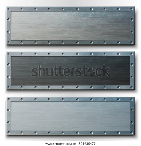 Set Three Horizontal Metal Banners Vector Stock Vector (Royalty Free ...