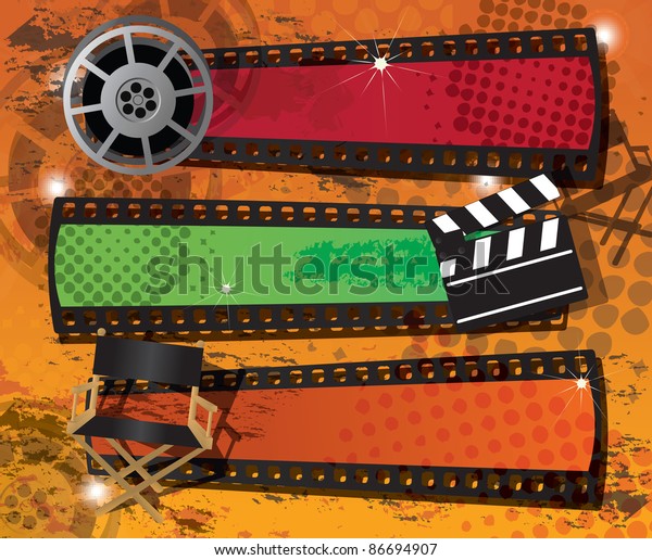 Set Three Movie Banners On Grungy Stock Vector (Royalty Free) 86694907