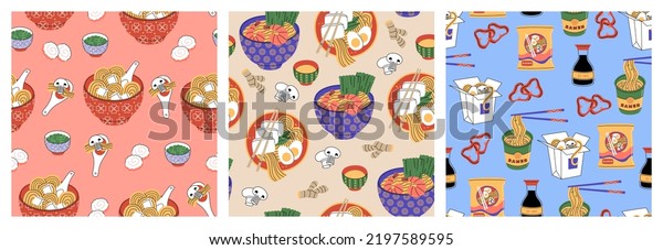 Set Three Seamless Pattern Ramen Noodle Stock Vector (Royalty Free ...