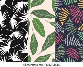 Conjunto de tres telares tropicales con: vector de stock (libre de ...