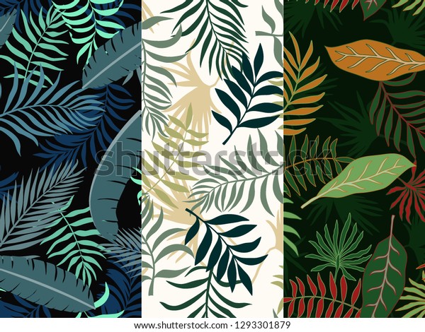 Conjunto de tres telares tropicales con: vector de stock (libre de ...