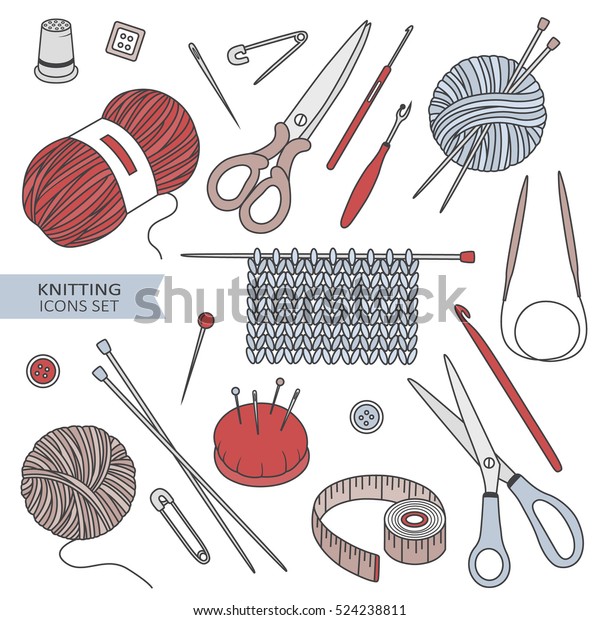 Set Tools Knitting Crochet Hand Drawn Stock Vector (Royalty Free) 524238811