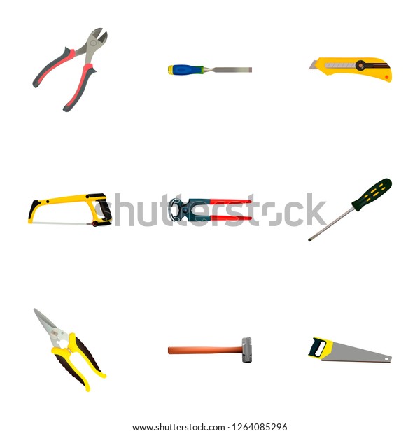 Set Tools Realistic Symbols Shear Carpenter Stock Vector (Royalty Free ...