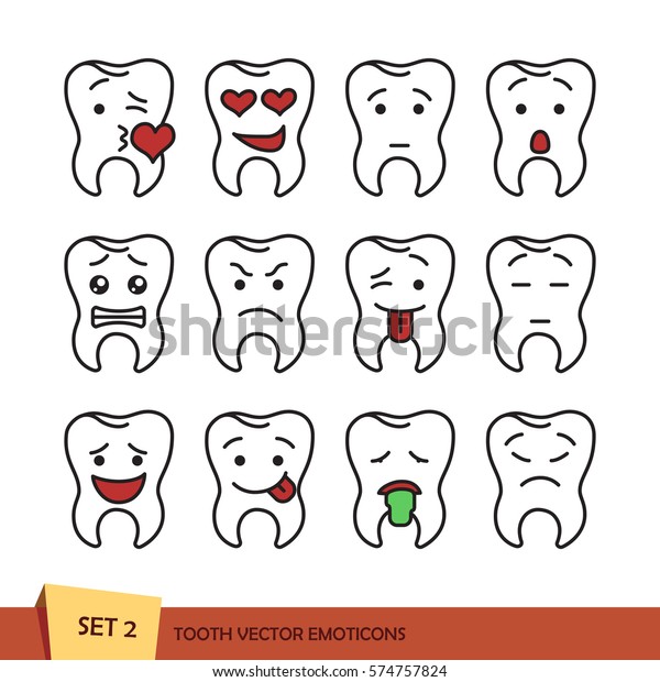 Set Tooth Outline Emoticons Isolated Vector Stock Vector (Royalty Free ...