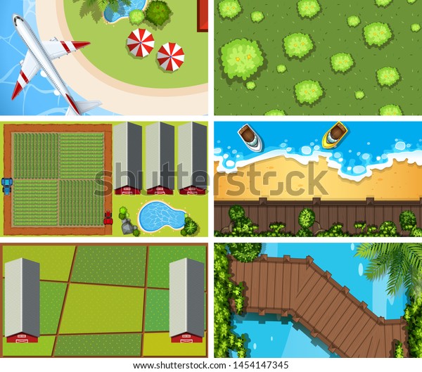 Set Top View Aerial Scenes Nature Stock Vector (Royalty Free ...