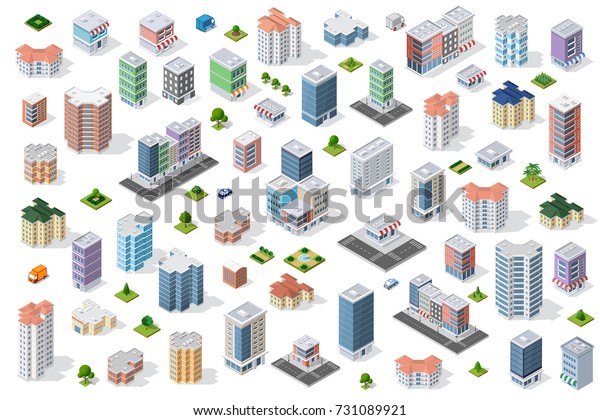 Set Town District City Isometric Landscape Stock Vector (Royalty Free ...