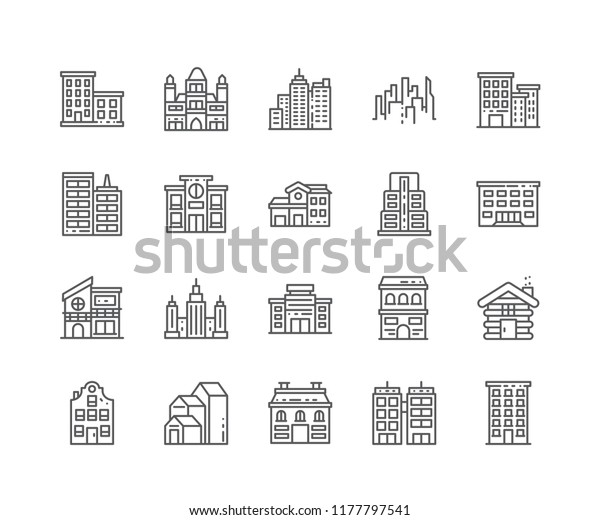 Set Town Outline Icons Isolated On Stock Vector (Royalty Free) 1177797541
