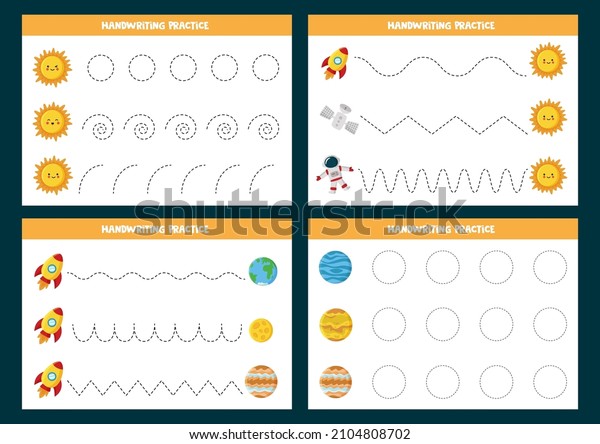 Set Tracing Lines Worksheets Kids Planets: เวกเตอร์สต็อก (ปลอดค่า ...