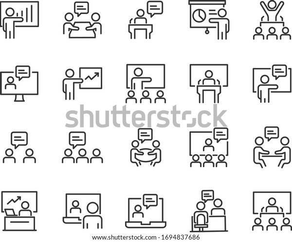 Set Training Icons Presentation Seminar Video Stock Vector (Royalty ...