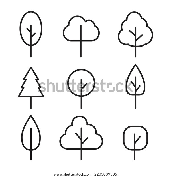 Set Tree Icon Symbol Outline Vector Stock Vector (Royalty Free ...