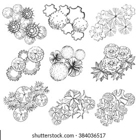 Set Tree Silhouettes Architectural Landscape Design Stock Vector ...