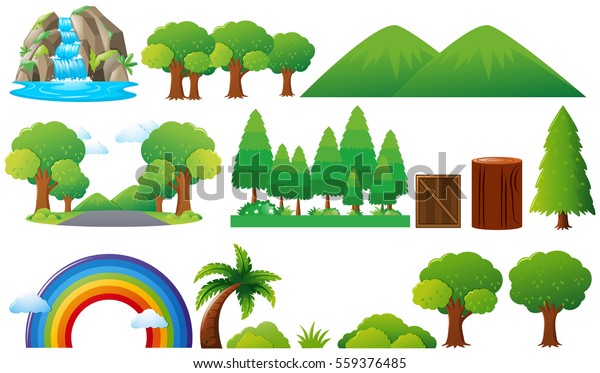 Set Trees Mountains Illustration Stock Vector (Royalty Free) 559376485 ...