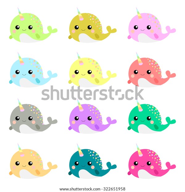 Set Twelve Cute Narwhals Rainbow Narwhal Stock Vector (Royalty Free) 322651958 | Shutterstock