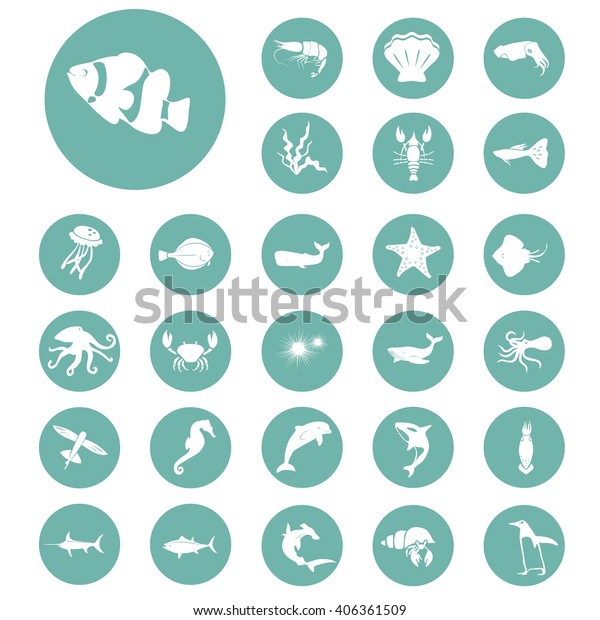 Set Twenty Seven Sea Animals Icon Stock Vector (Royalty Free) 406361509 ...
