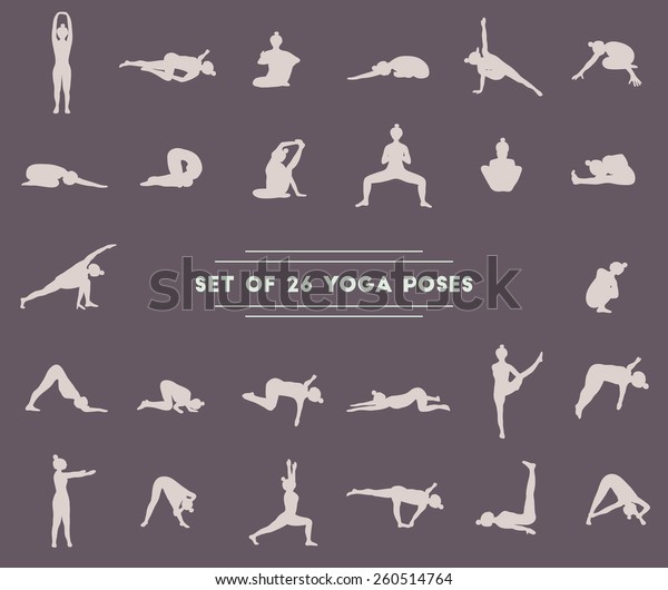 Set Twenty Six Yoga Poses Collection Stock Vector (Royalty Free ...