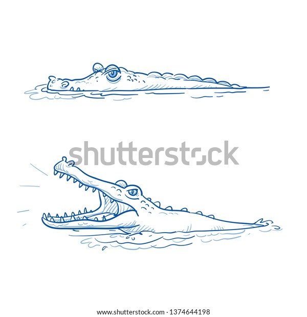Set Two Alligators Swimming Water Open Stock Vector (Royalty Free ...