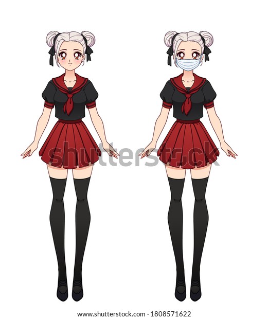 Set Two Anime Girls Cute Girls Stock Vector (Royalty Free) 1808571622 ...