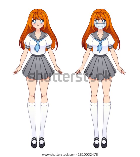 Set Two Anime Girls Cute Girls Stock Vector (Royalty Free) 1810032478 ...