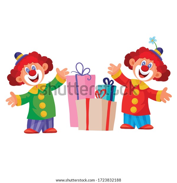 Set Two Clowns Boxes Gifts Isolated Stock Vector (Royalty Free ...