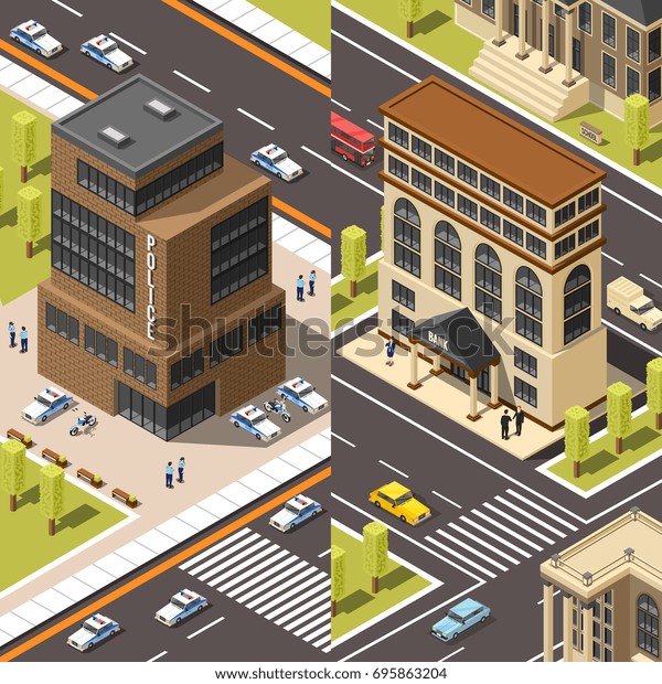 Set Two Government Building Isometric Vertical 스톡 벡터(로열티 프리) 695863204