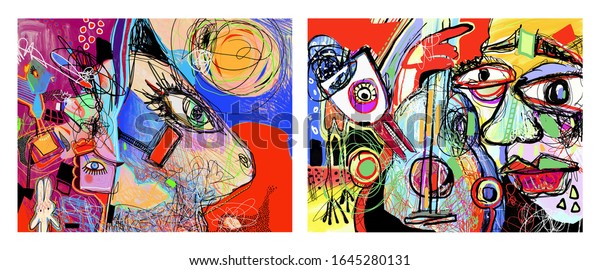 Set Two Original Contemporary Art Composition Stock Vector (Royalty ...