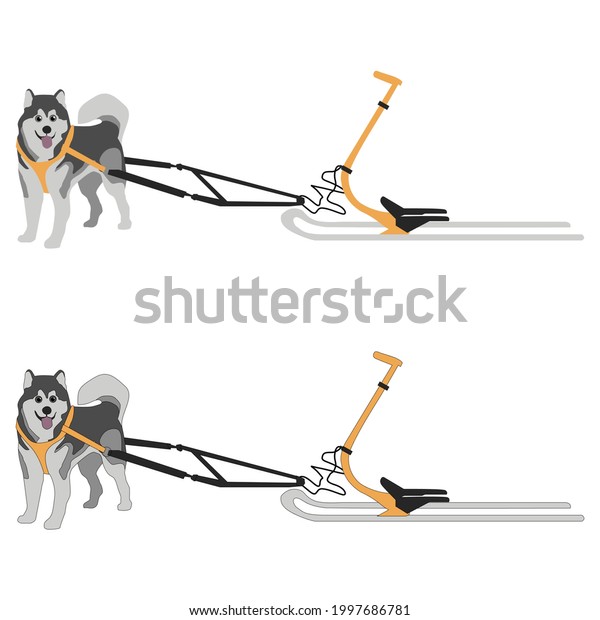 Set Two Sled Dog Coloured Outline Stock Vector (Royalty Free ...