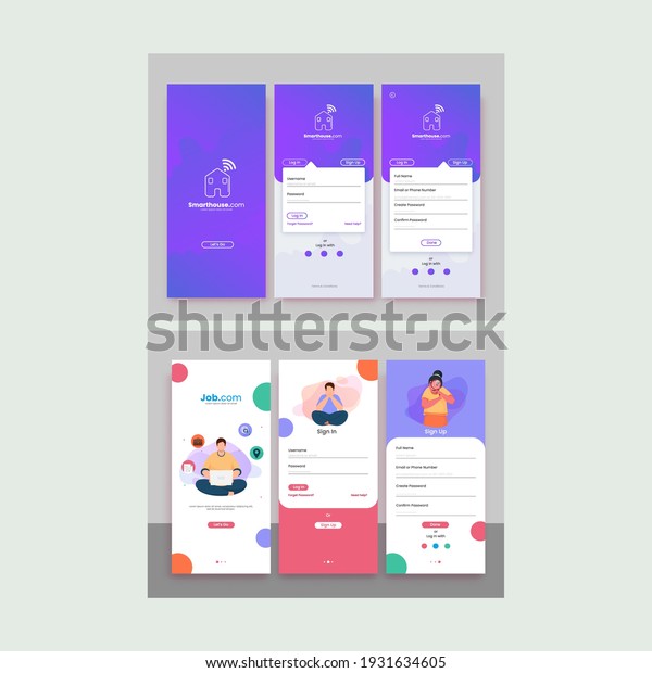 Set Ui Ux Gui Screens Job Stock Vector (Royalty Free) 1931634605