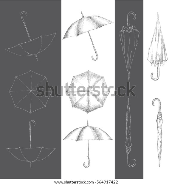 Set Umbrella Drawings Handdrawn Vector Eps Stock Vector (Royalty Free ...