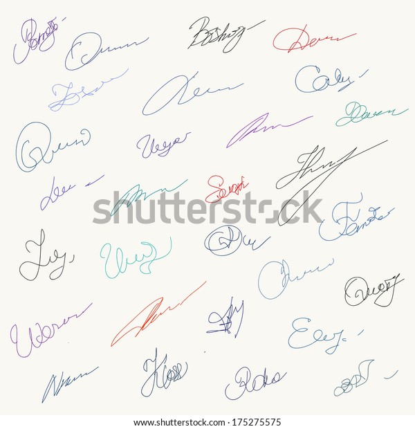Set of unique handwritten signatures