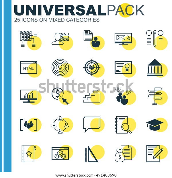 Set Universal Icons On Quality Management 库存矢量图（免版税）491488690