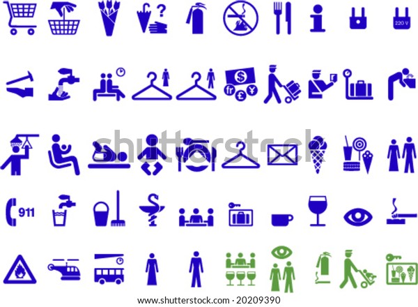 Set of universal useful symbols for graphic designers (green jocular ...